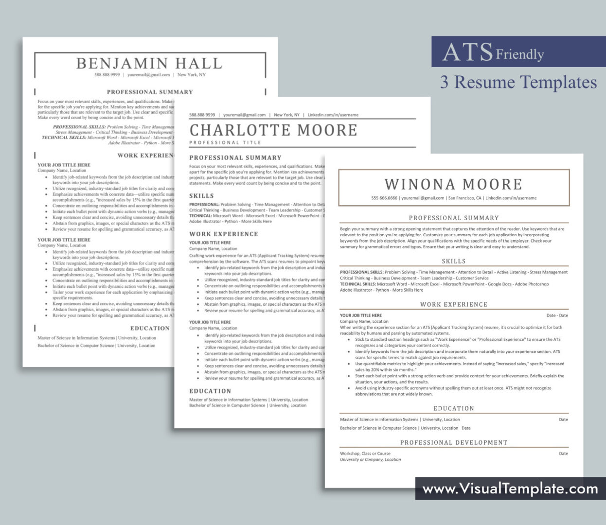 ATS-Friendly Resume Templates for MS Word, Modern CV Template ...