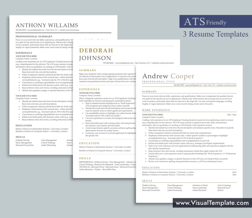 ATS-Friendly Resume Templates for MS Word, Modern CV Template ...