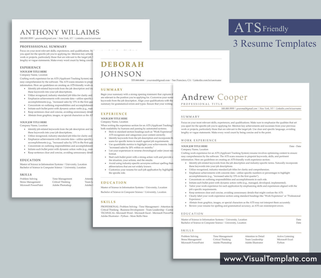 ATS-Friendly Resume Templates for MS Word, Modern CV Template ...
