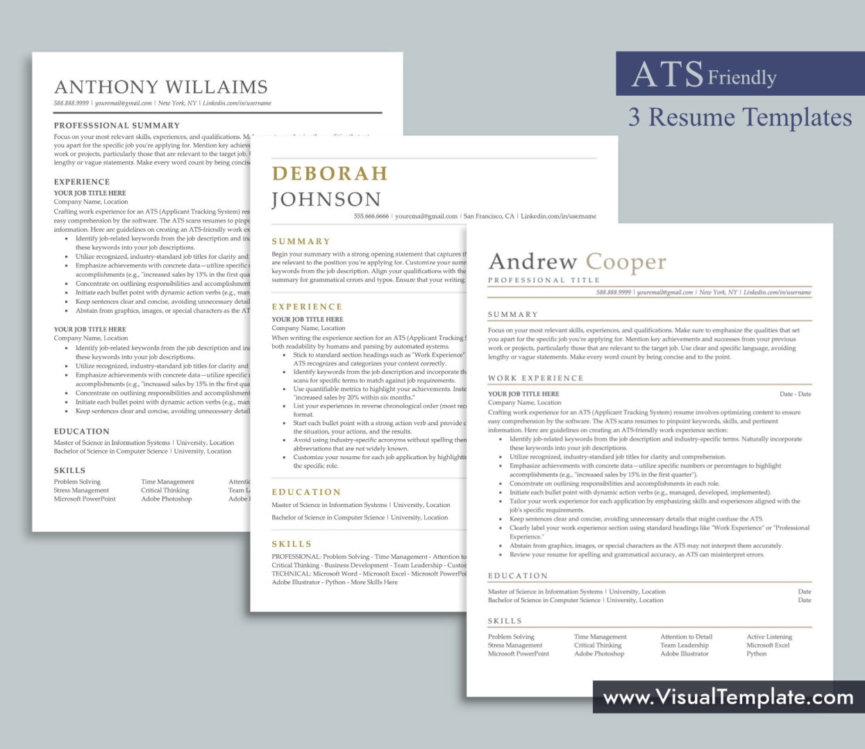 ATS-Friendly Resume Templates for MS Word, Modern CV Template ...