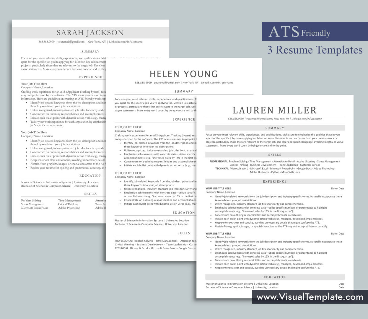 ATS-Friendly Resume Templates for MS Word, Modern CV Template ...