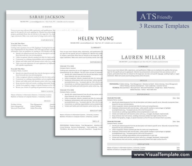 ATS-Friendly Resume Templates for MS Word, Modern CV Template ...