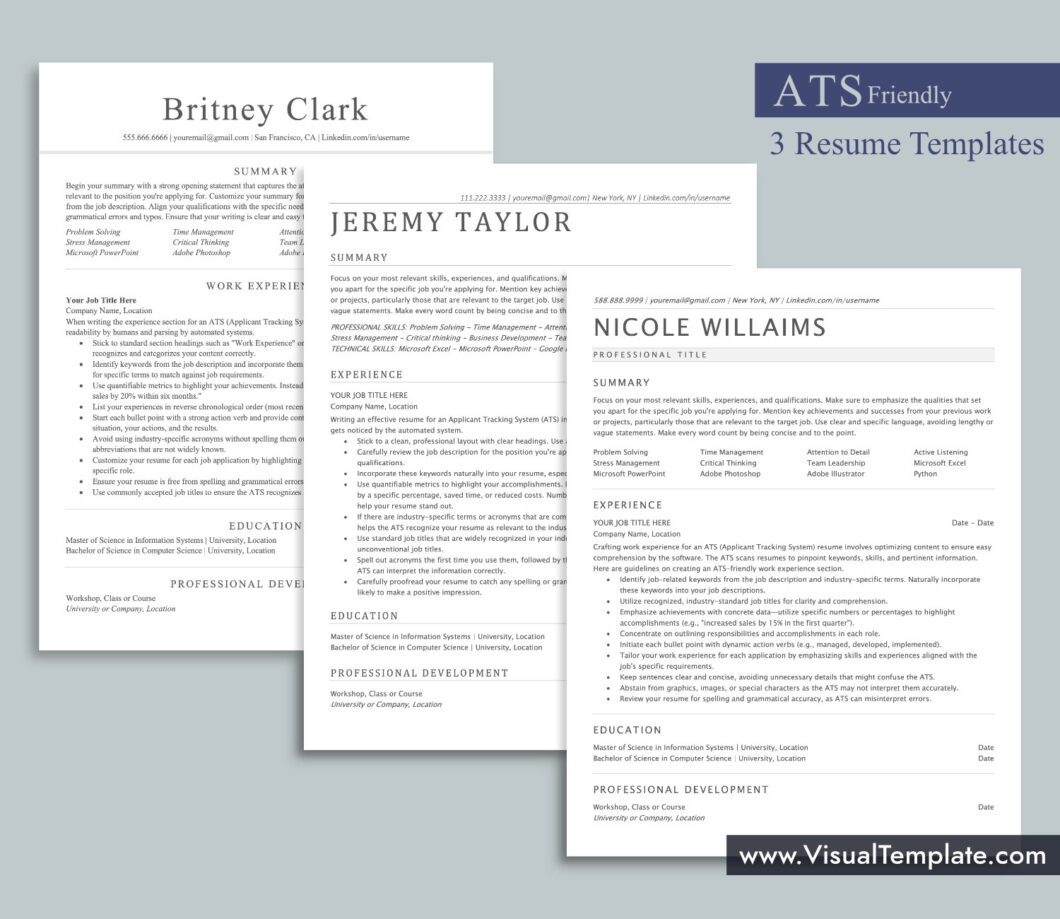 ATS-Friendly Resume Templates for MS Word, Modern CV Template ...