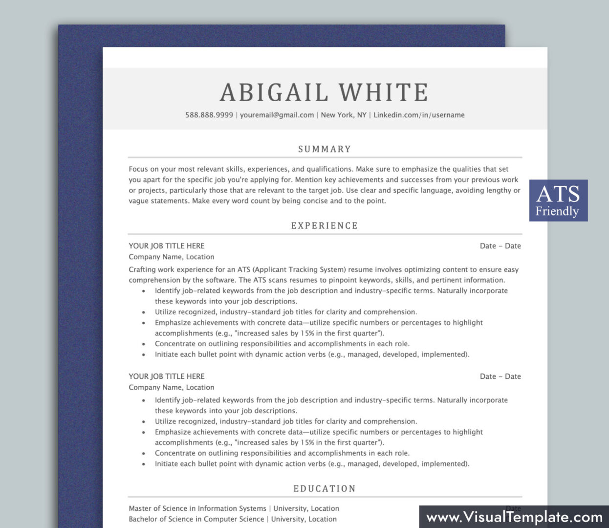 ATS-Friendly Resume Template for MS Word, Modern CV Template ...