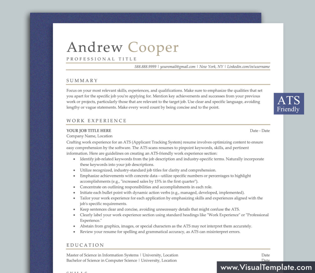 ATS-Friendly Resume Template for MS Word, Modern CV Template ...