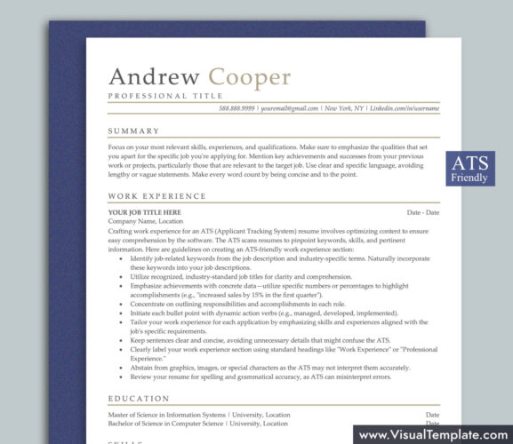 ATS-Friendly Resume Template for MS Word, Modern CV Template ...