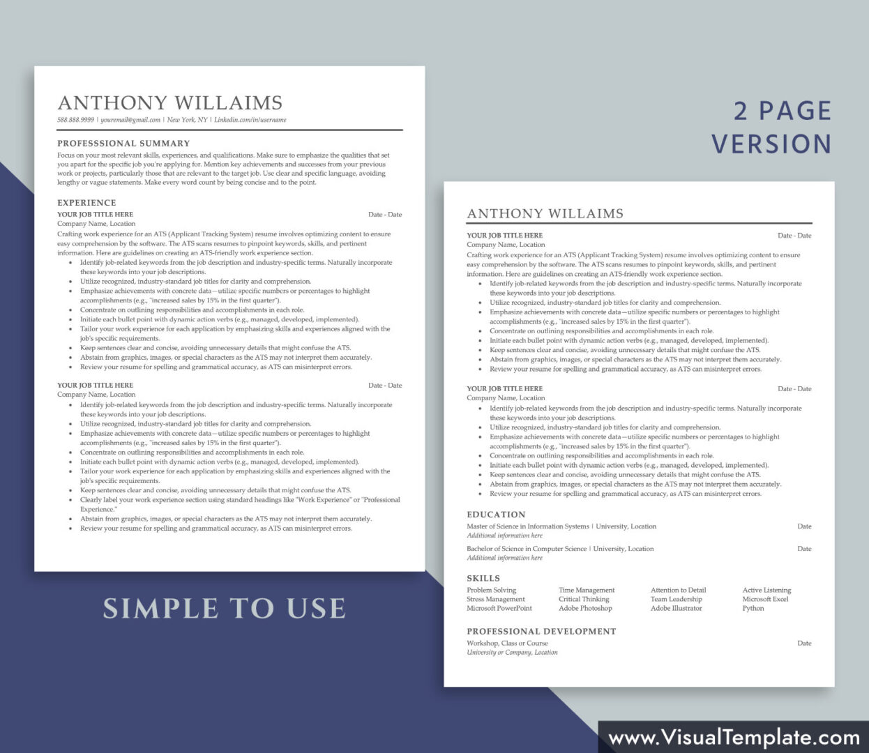 ATS-Friendly Resume Template for MS Word, Modern CV Template ...