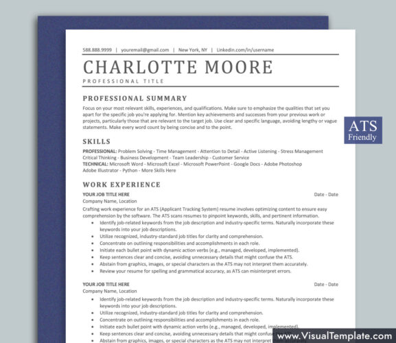 ATS-Friendly Resume Template for MS Word, Modern CV Template ...