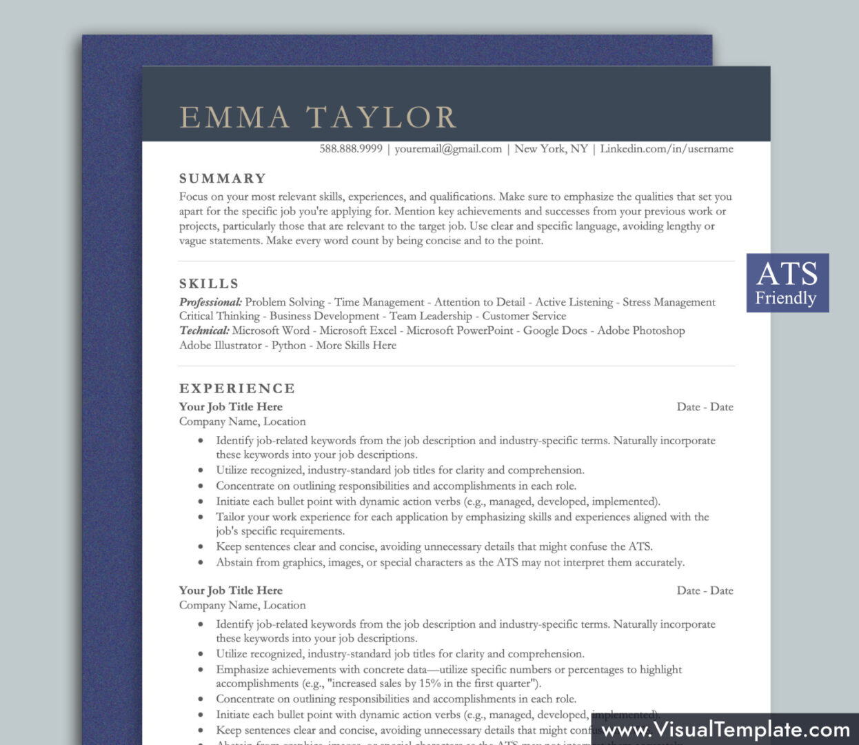 ATS-Friendly Resume Template for MS Word, Modern CV Template, Minimalist and Simple Resume ...