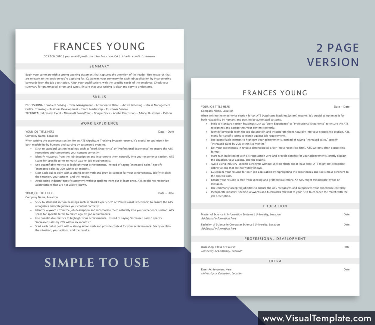 ATS-Friendly Resume Template for MS Word, Modern CV Template ...
