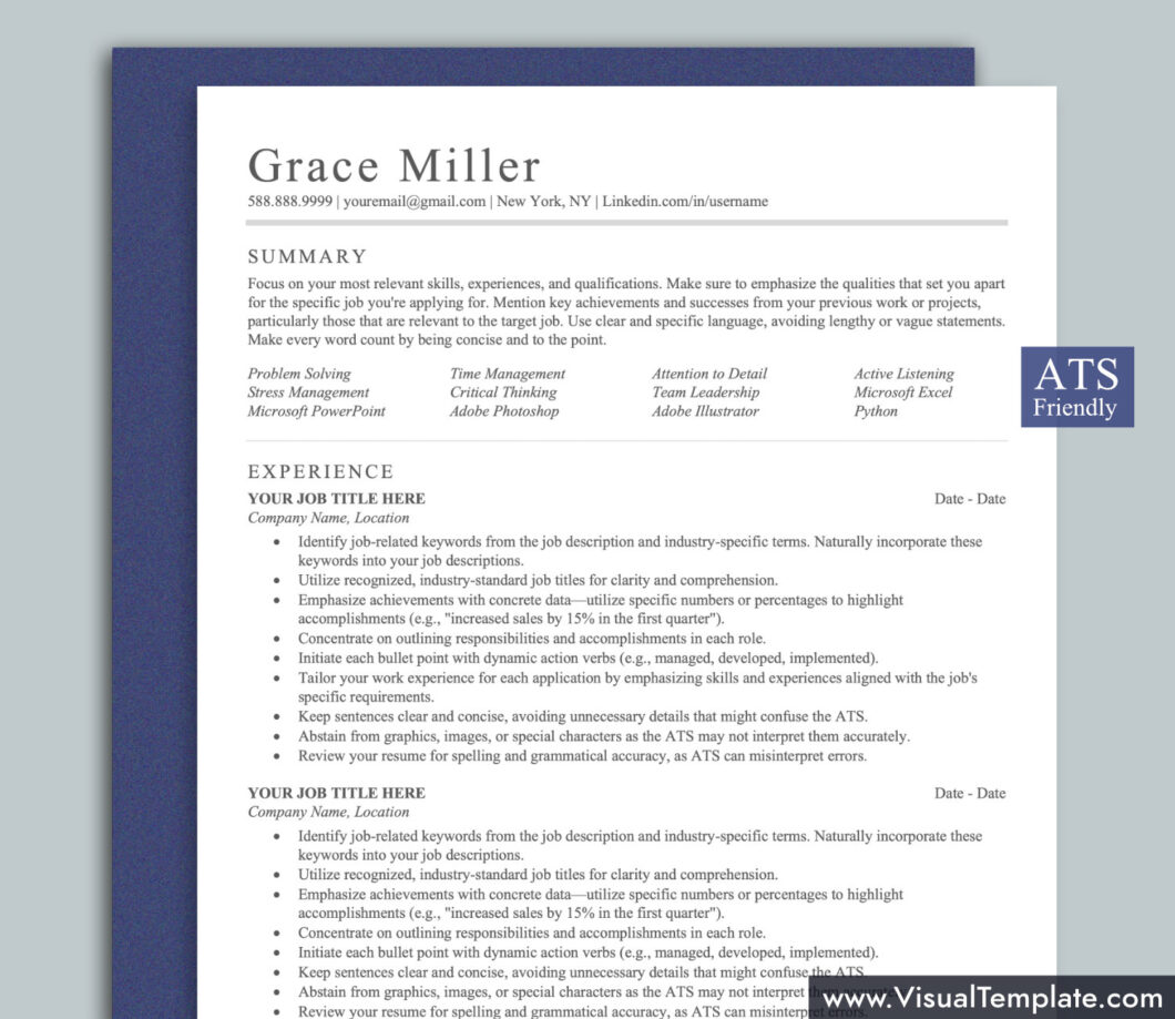 ATS-Friendly Resume Template for MS Word, Modern CV Template ...