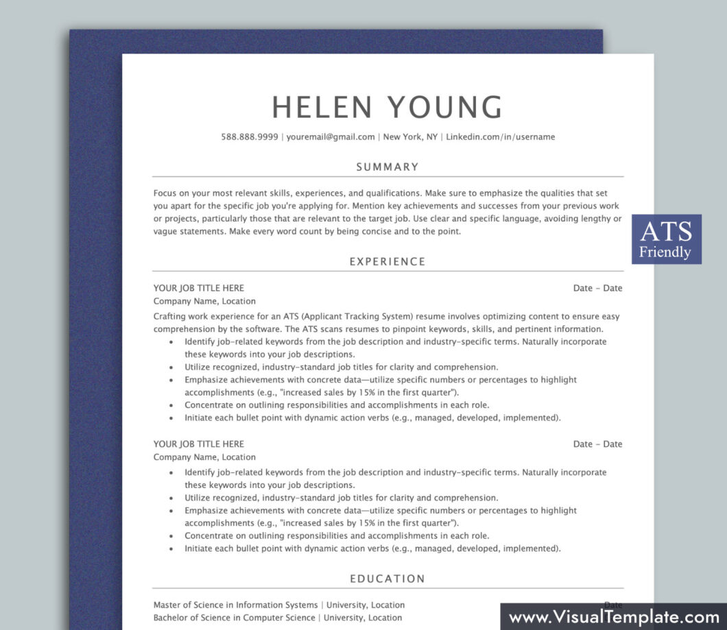 ATS-Friendly Resume Template for MS Word, Modern CV Template, Minimalist and Simple Resume ...