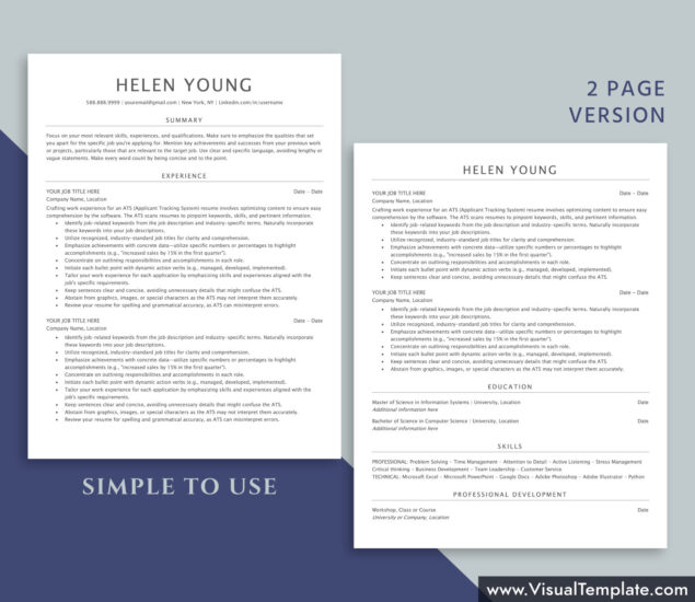 ATS-Friendly Resume Template for MS Word, Modern CV Template, Minimalist and Simple Resume ...