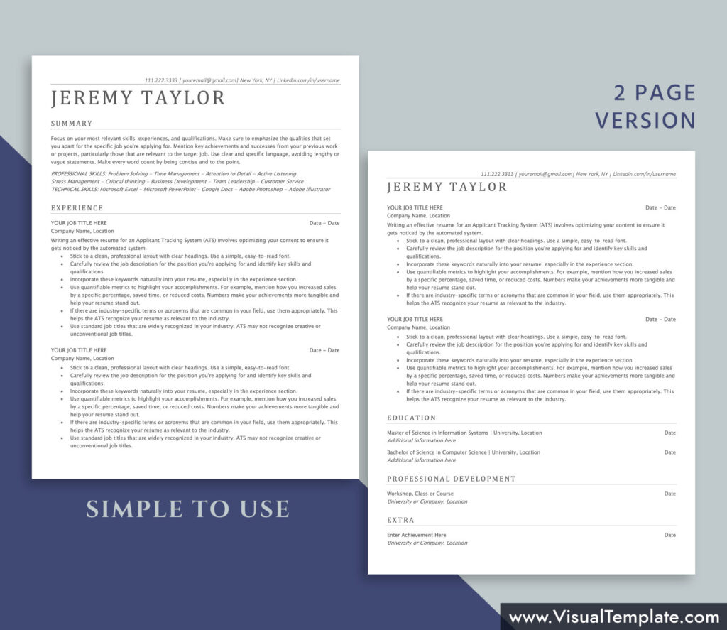 ATS-Friendly Resume Template for MS Word, Modern CV Template ...