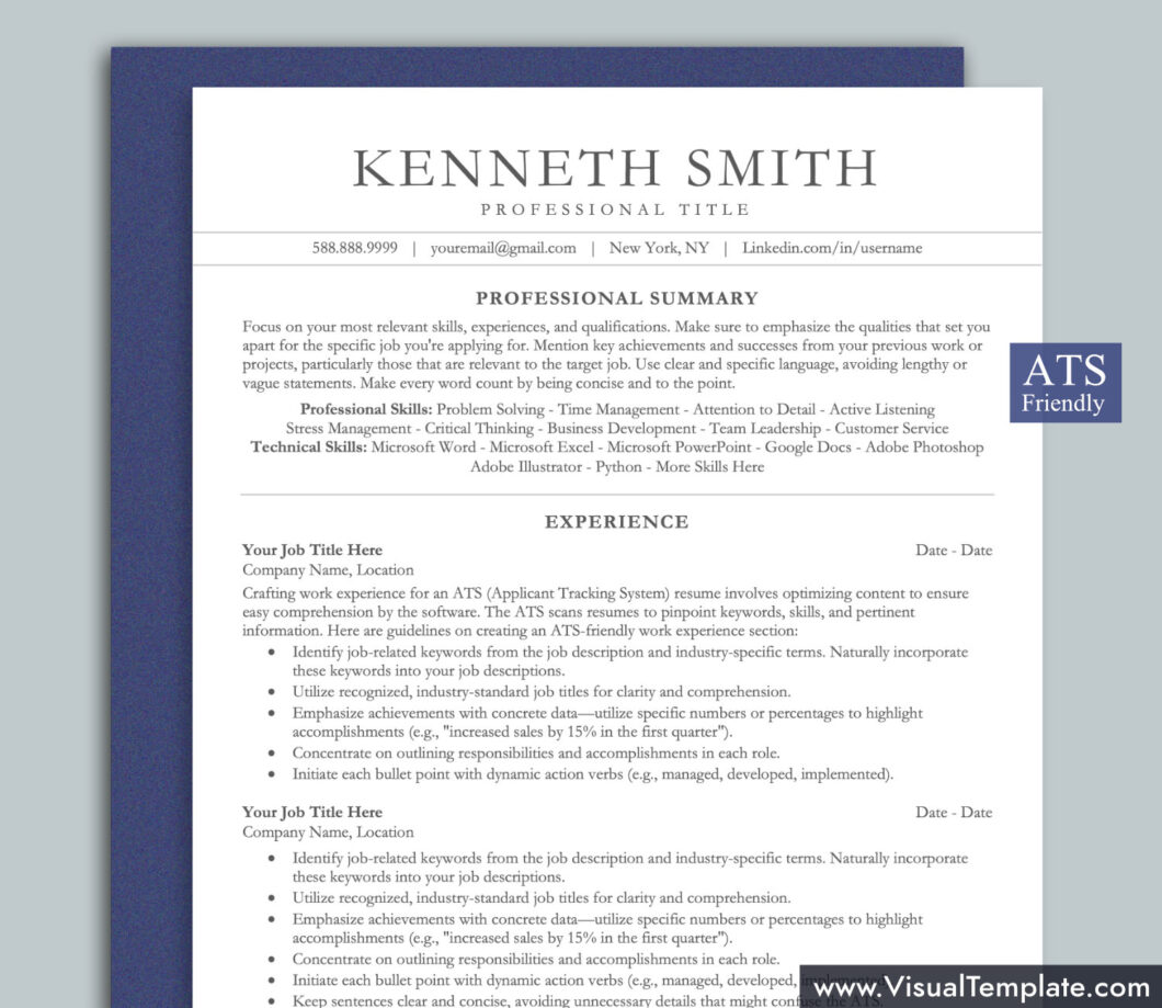 ATS-Friendly Resume Template for MS Word, Modern CV Template ...