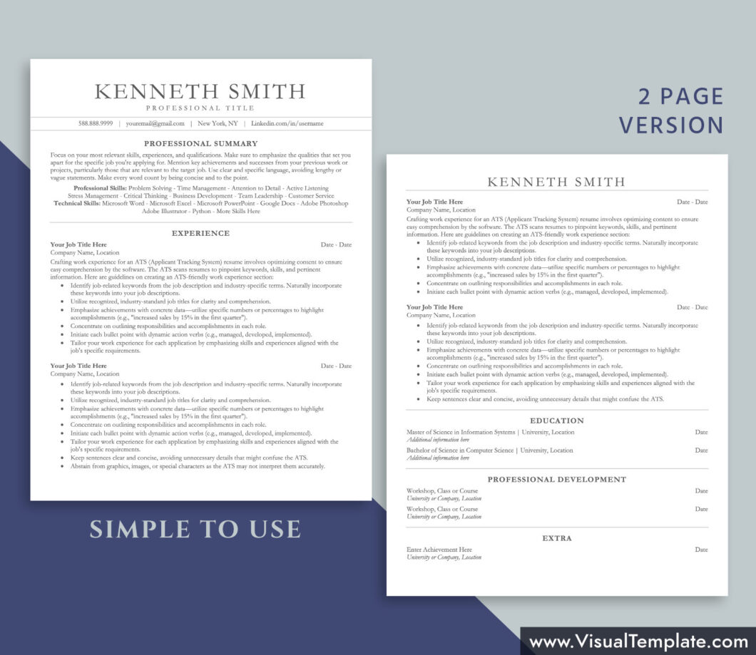 ATS-Friendly Resume Template for MS Word, Modern CV Template ...