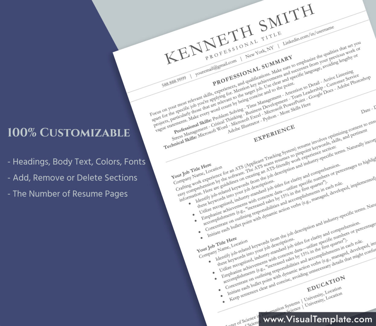 ATS-Friendly Resume Template for MS Word, Modern CV Template ...