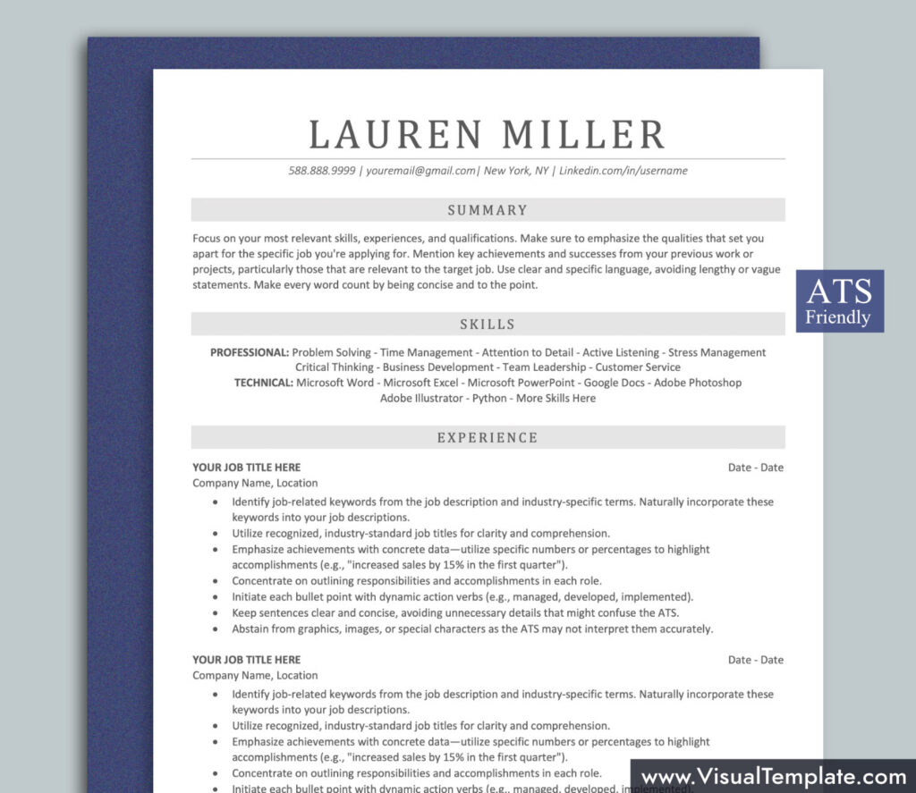 ATS-Friendly Resume Template for MS Word, Modern CV Template ...