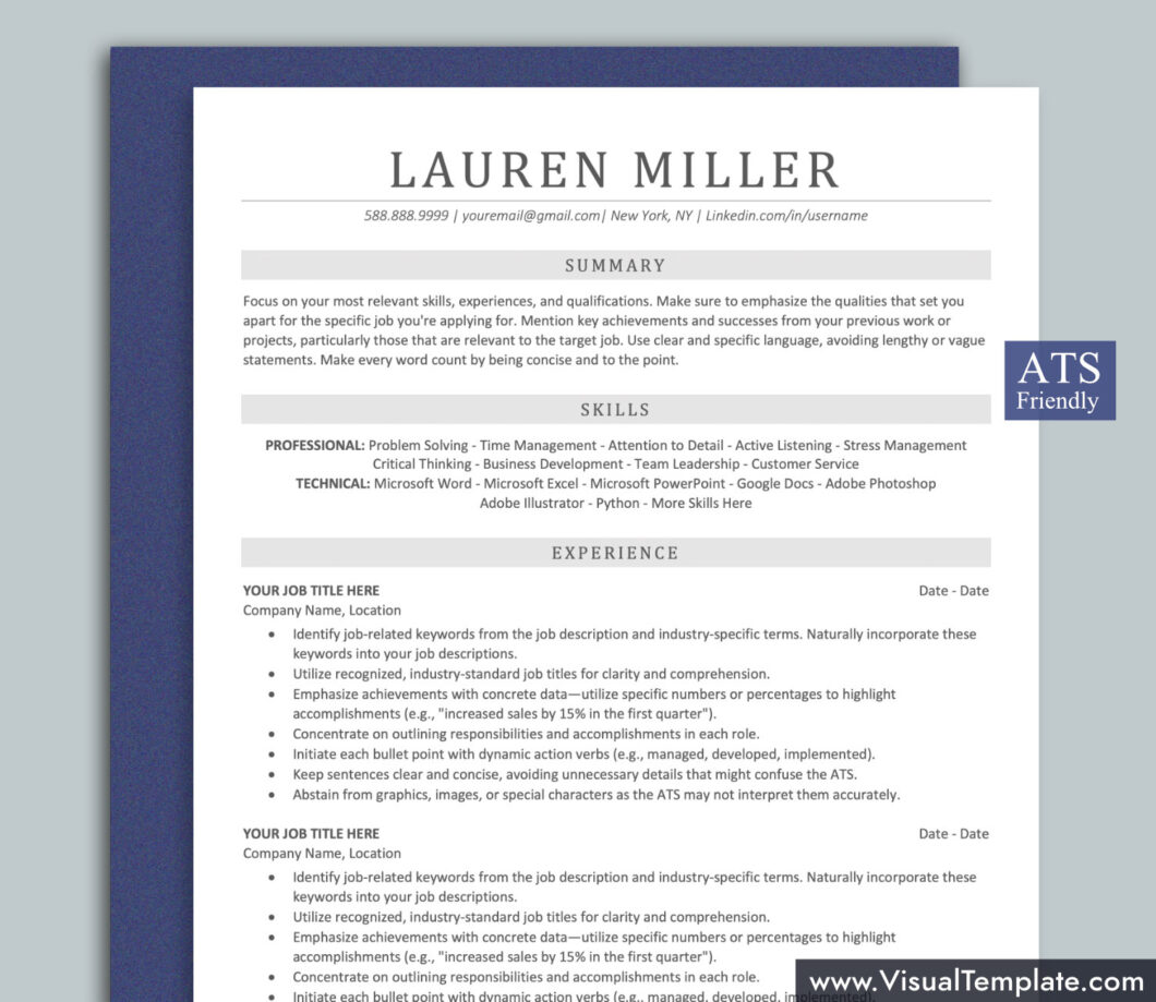 ATS-Friendly Resume Template for MS Word, Modern CV Template ...