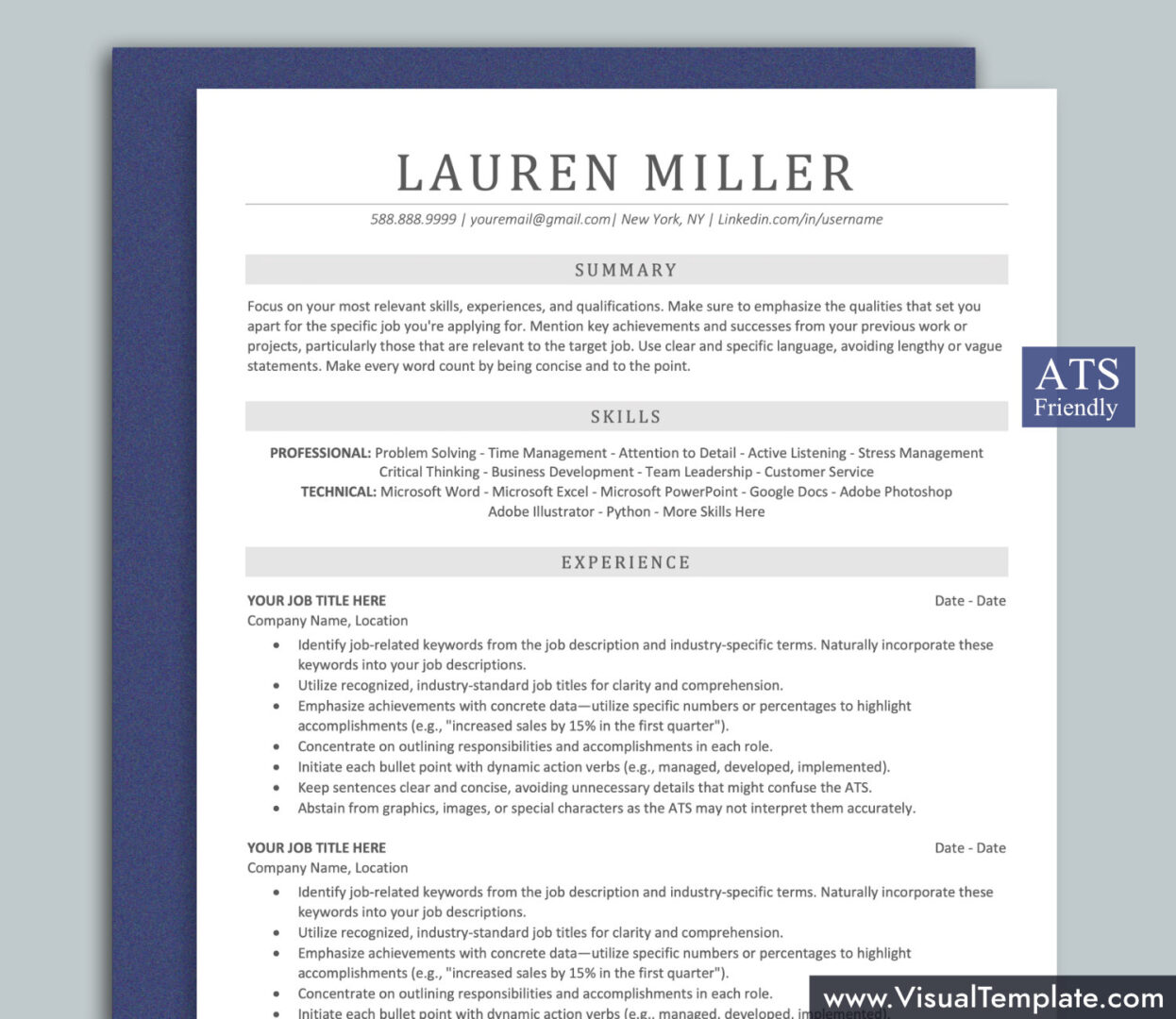 ATS-Friendly Resume Template for MS Word, Modern CV Template ...