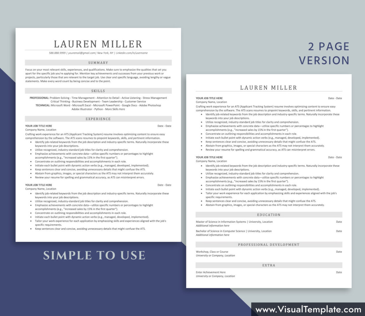 ATS-Friendly Resume Template for MS Word, Modern CV Template ...