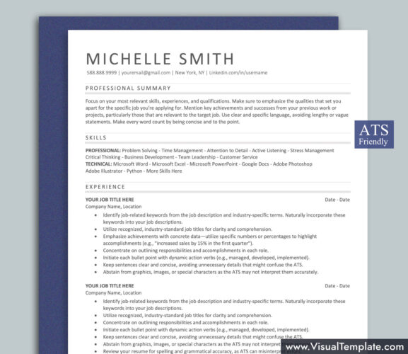 ATS-Friendly Resume Template for MS Word, Modern CV Template ...