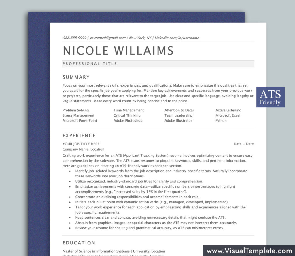 ATS-Friendly Resume Template for MS Word, Modern CV Template ...