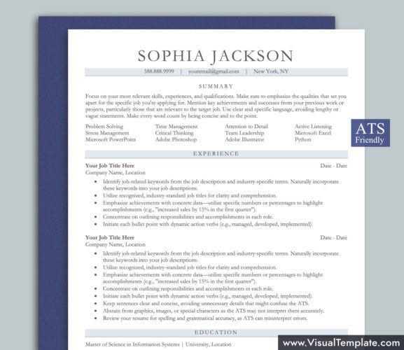 ATS-Friendly Resume Template for MS Word, Modern CV Template ...
