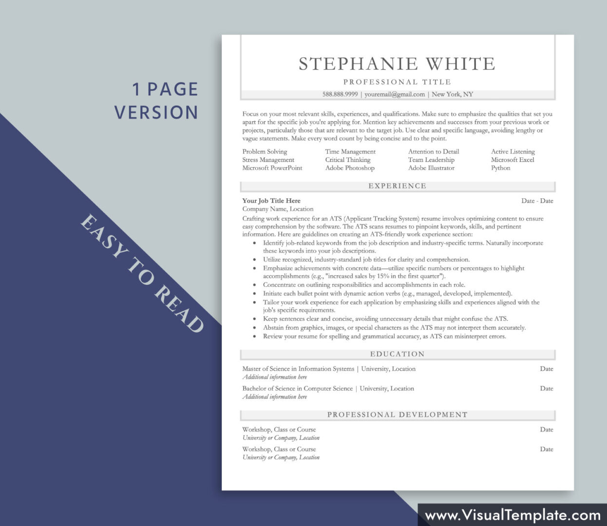 ATS-Friendly Resume Template for MS Word, Modern CV Template, Minimalist and Simple Resume ...