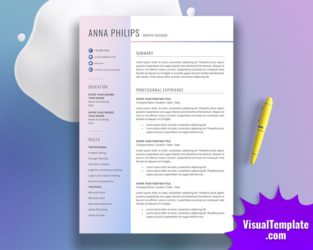 Modern Resume / CV Template for MS Word, Curriculum Vitae, Creative ...