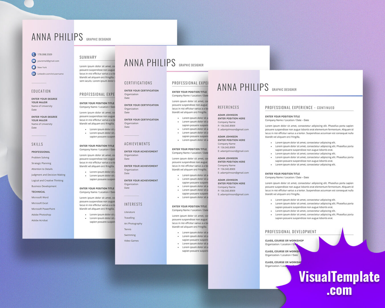 Modern Resume / CV Template for MS Word, Curriculum Vitae, Creative ...