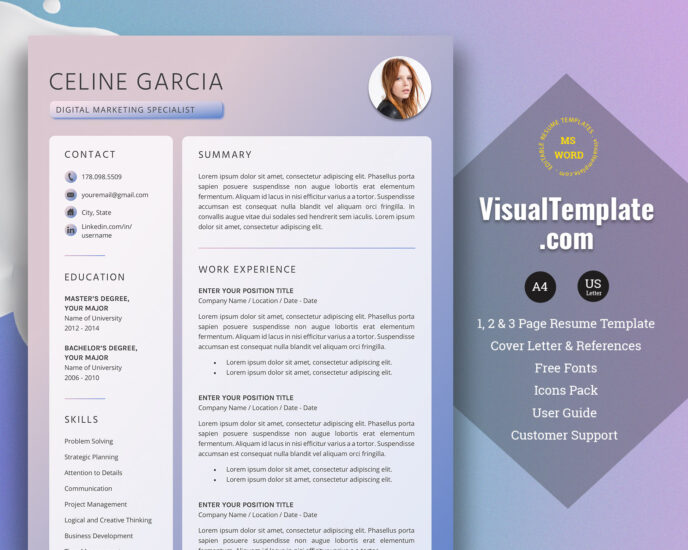 Elegant Resume Cv Template For Ms Word Creative Resume Design Stylish Resume Modern Resume 