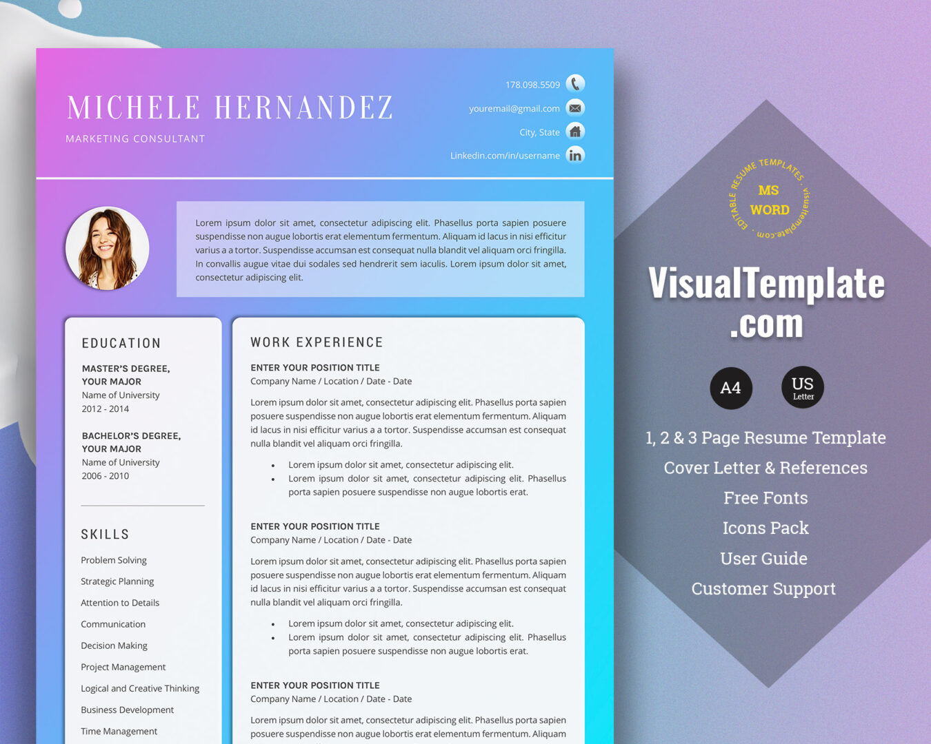 Stylish Resume / CV Template for MS Word, Modern Resume Template ...