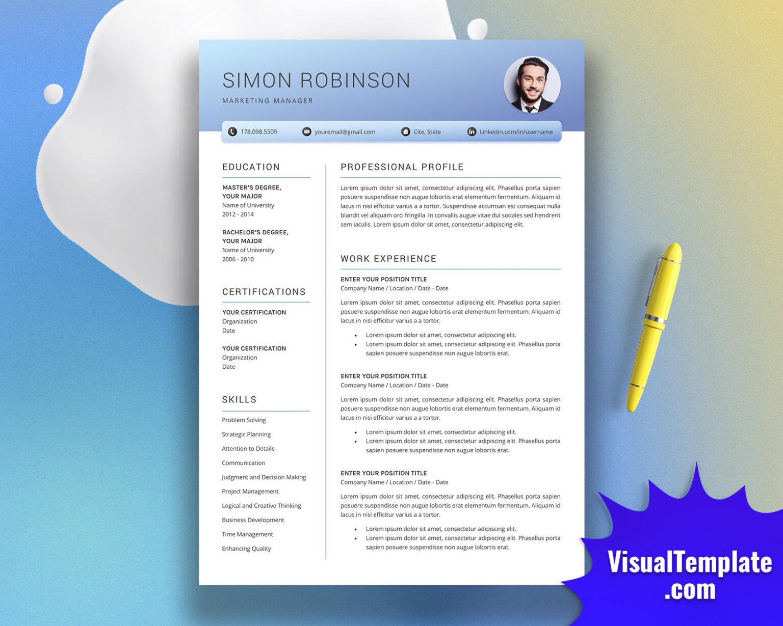 Professional Resume / CV Template for MS Word, Creative Resume Template ...